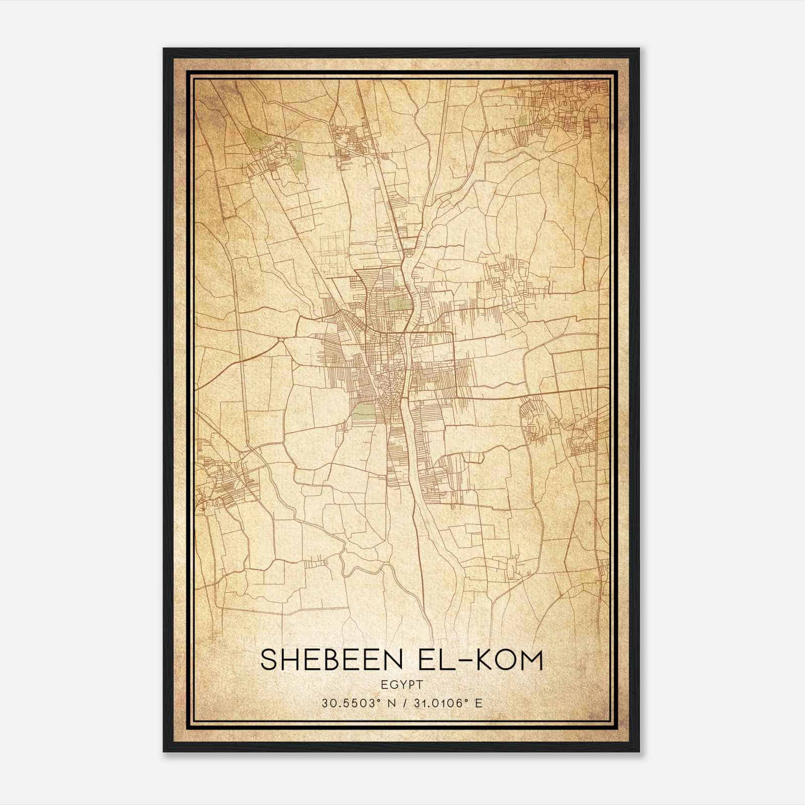 Vintage Shebeen ElKom Egypt Map Poster, Shebeen ElKom City Road Wall ...