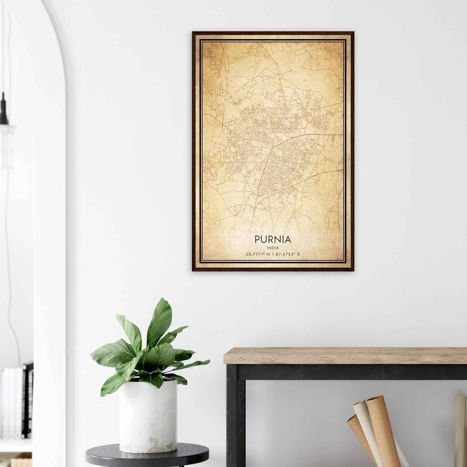 Vintage Purnia India Map Poster, Purnia City Road Wall Art Print ...
