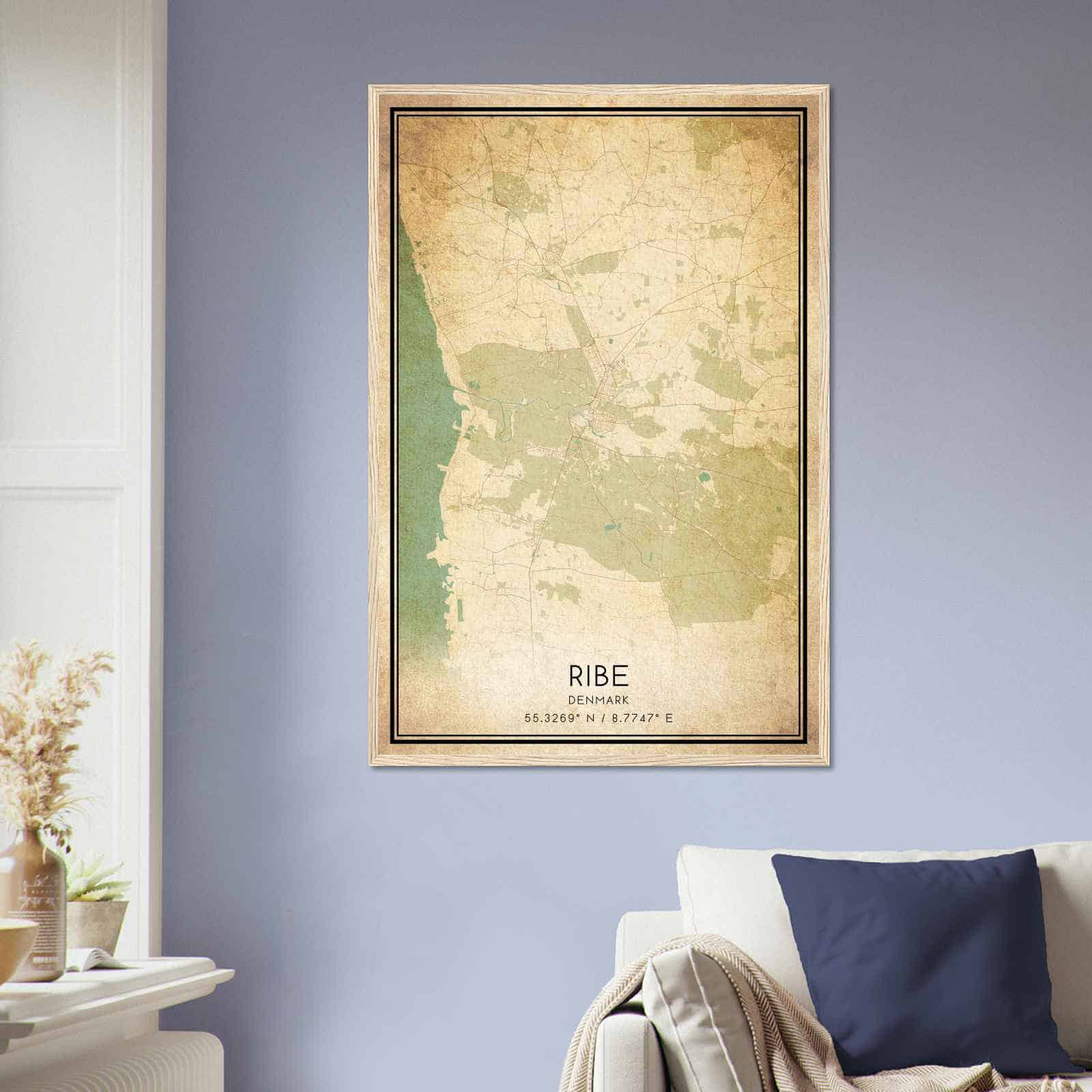 Vintage Ribe Denmark Map Poster, Ribe City Road Wall Art Print - Custom ...