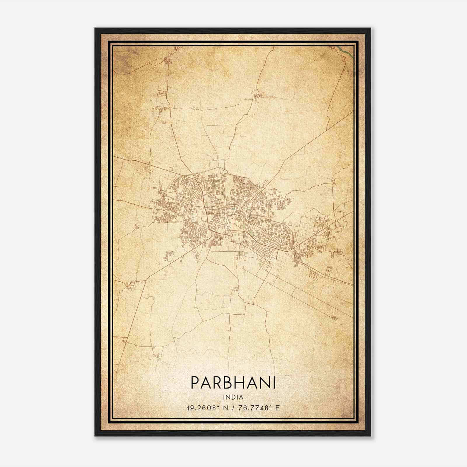 Vintage Parbhani India Map Poster, Parbhani City Road Wall Art Print ...