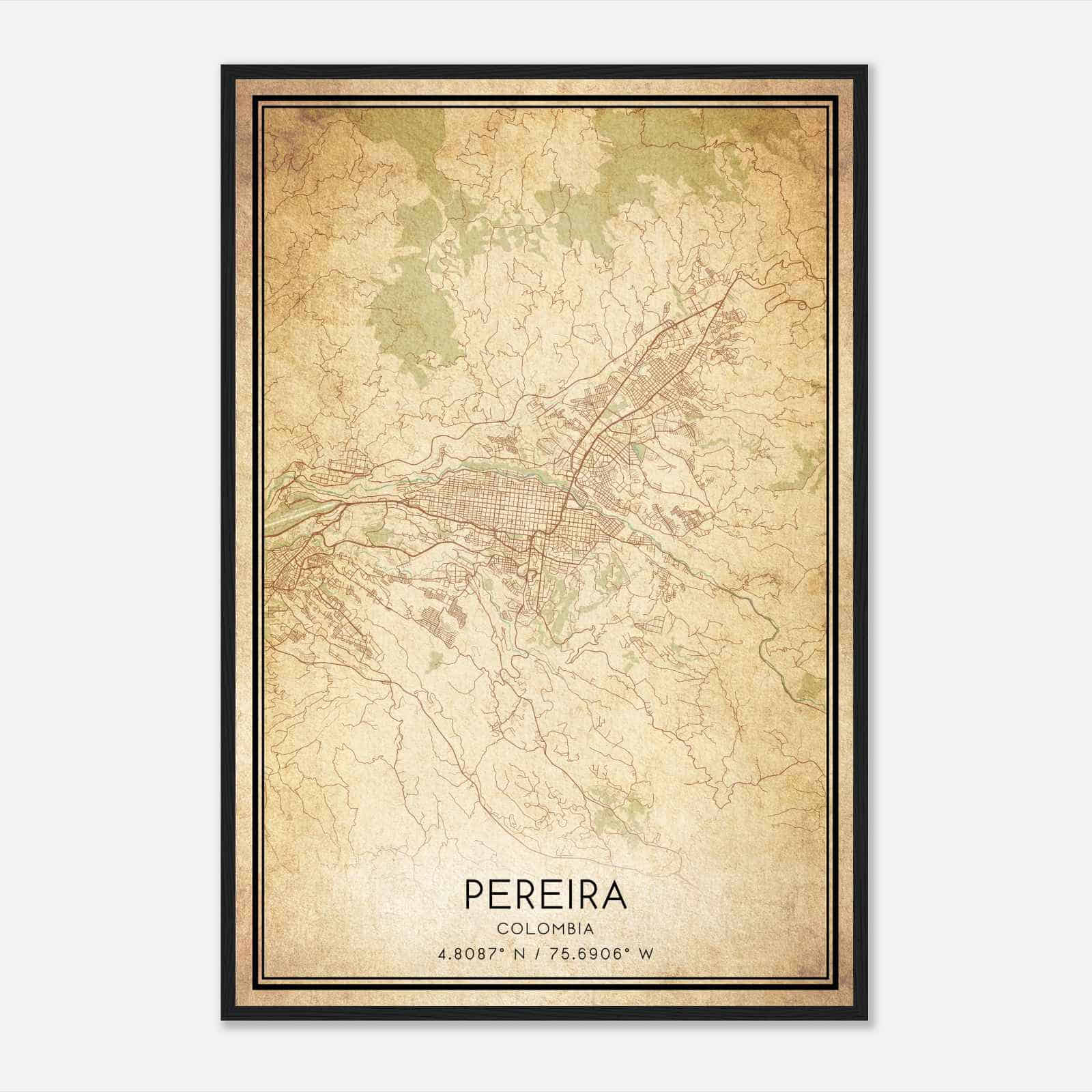 Vintage Pereira Colombia Map Poster, Pereira City Road Wall Art Print ...