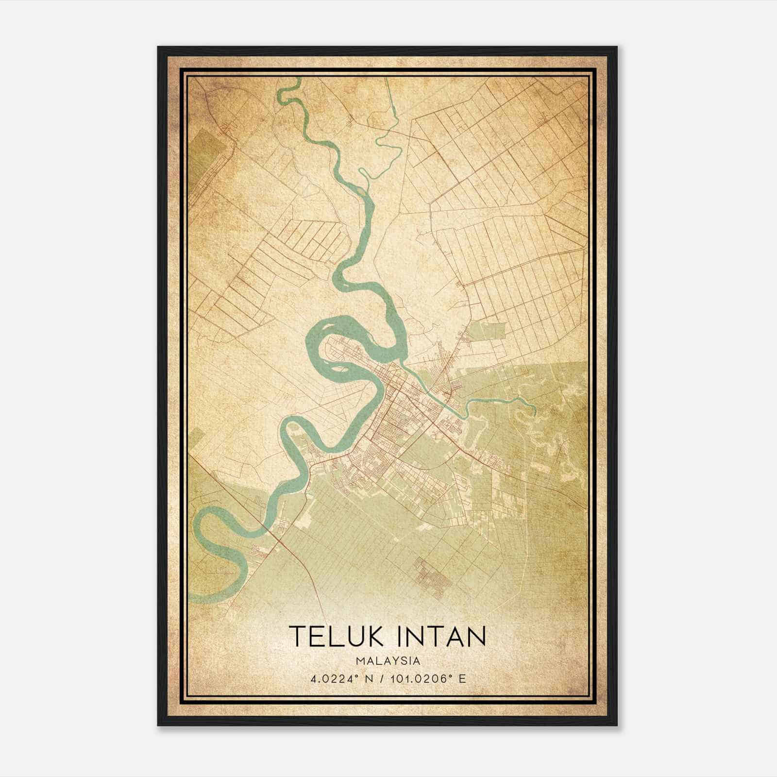 Vintage Teluk Intan Malaysia Map Poster, Teluk Intan City Road Wall Art ...