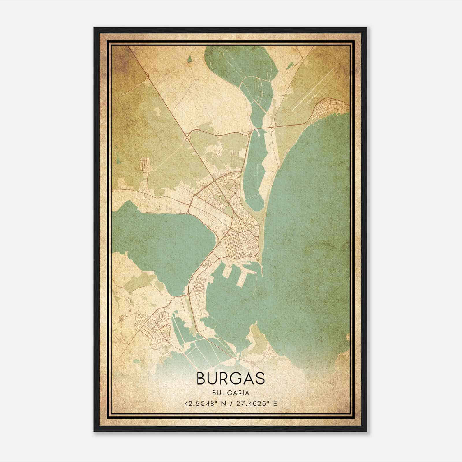 Vintage Burgas Bulgaria Map Poster, Burgas City Road Wall Art Print ...