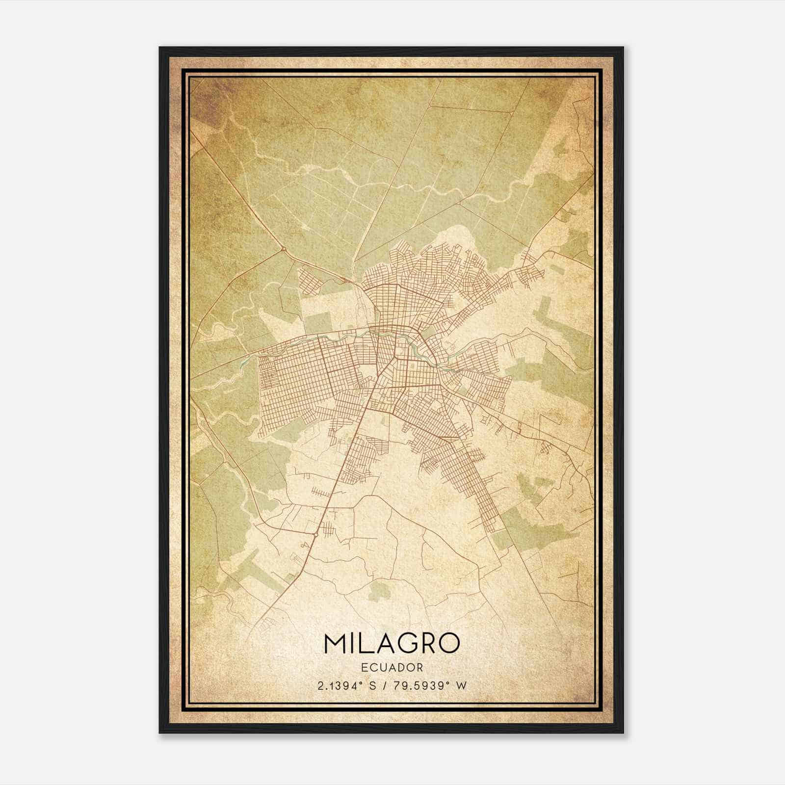 Vintage Milagro Ecuador Map Poster, Milagro City Road Wall Art Print ...