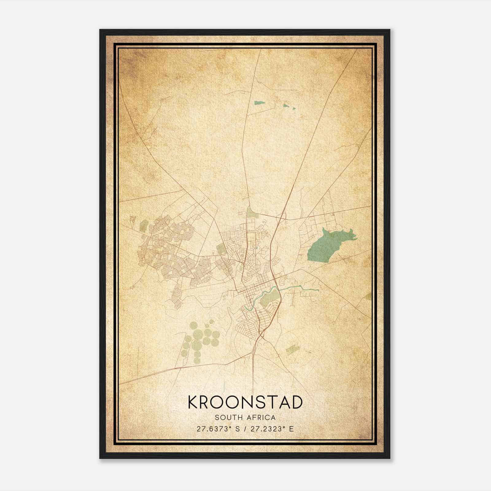 Vintage Kroonstad South Africa Map Poster, Kroonstad City Road Wall Art ...