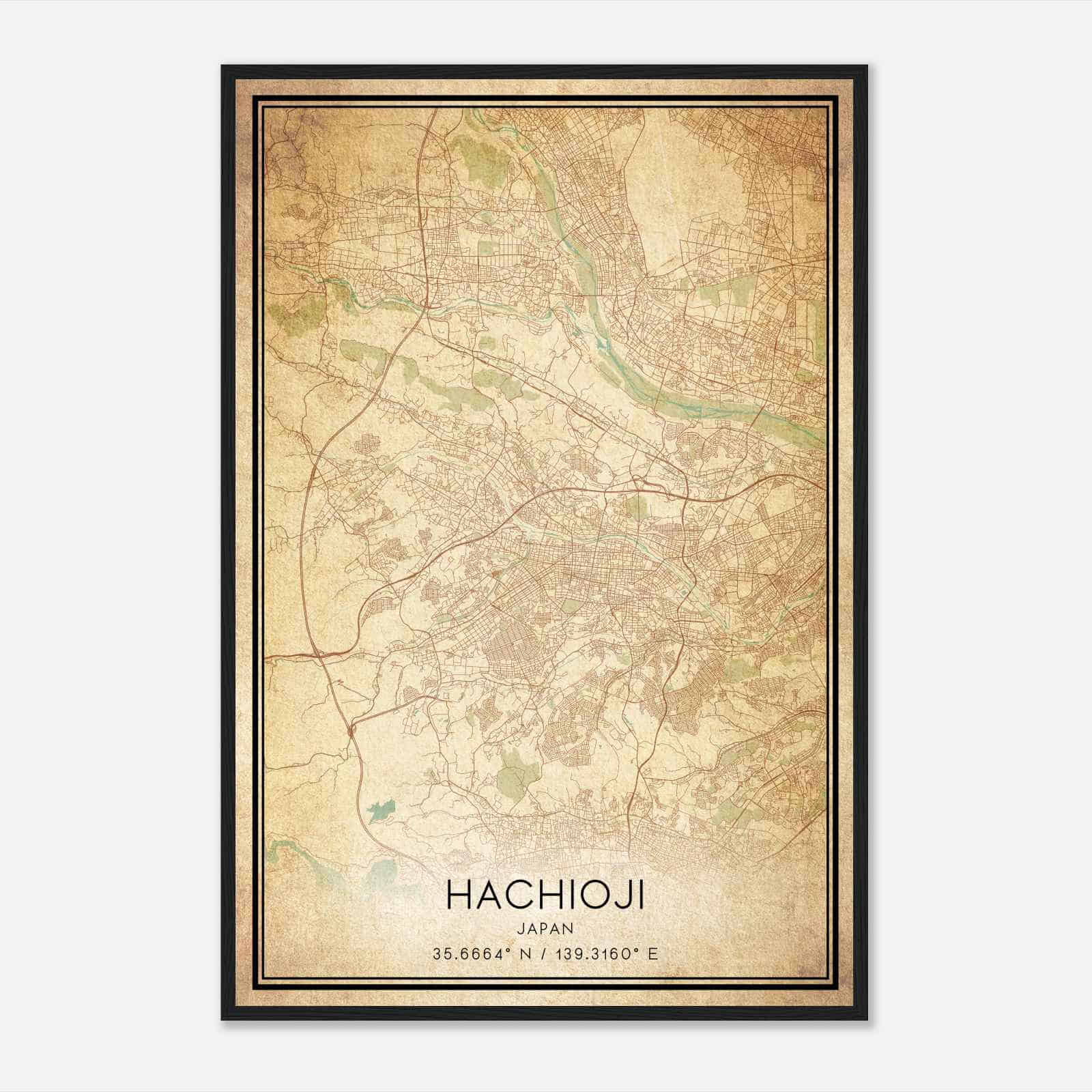 Vintage Hachioji Japan Map Poster, Hachioji City Road Wall Art Print - Custom Maps & Posters