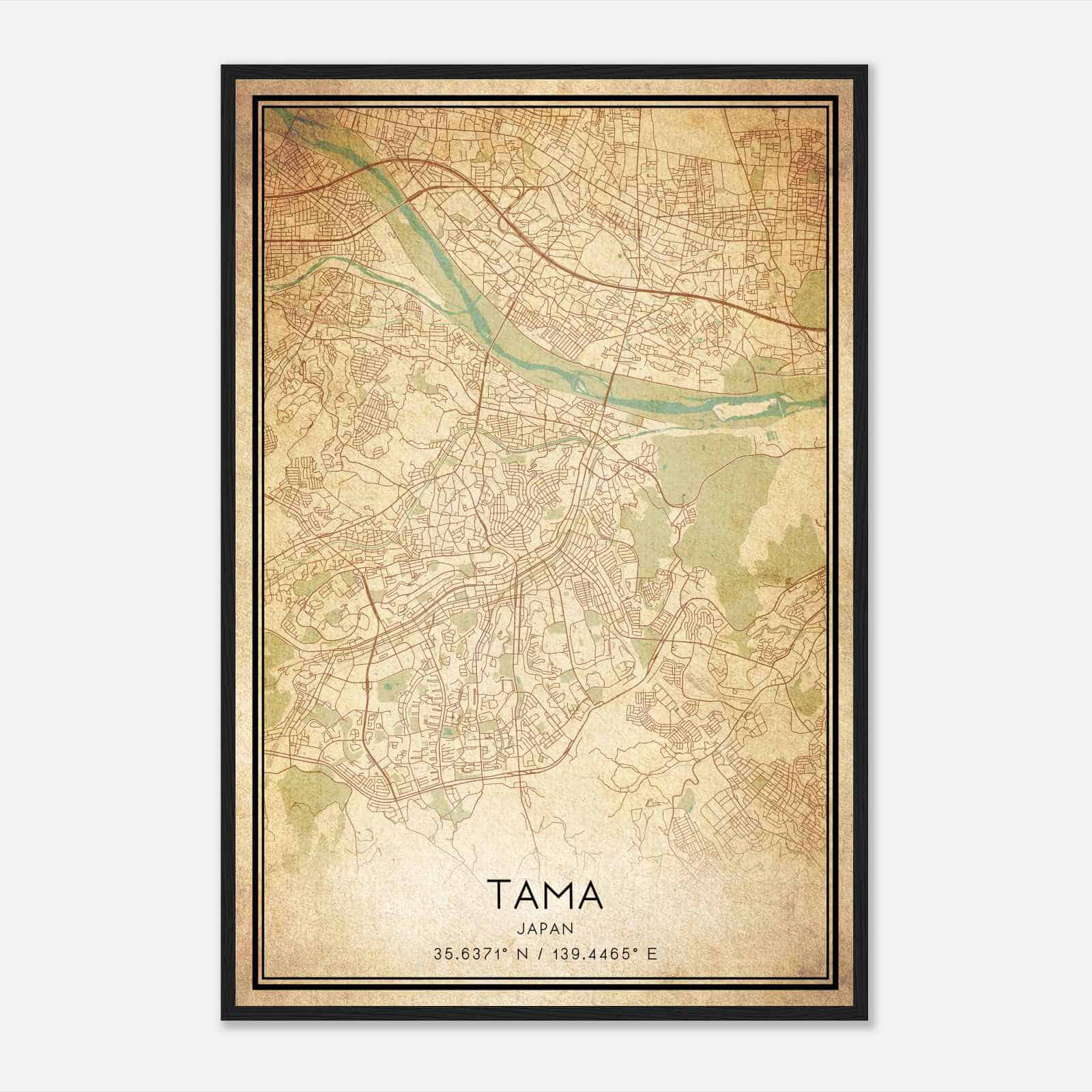 Vintage Tama Japan Map Poster, Tama City Road Wall Art Print - Custom ...