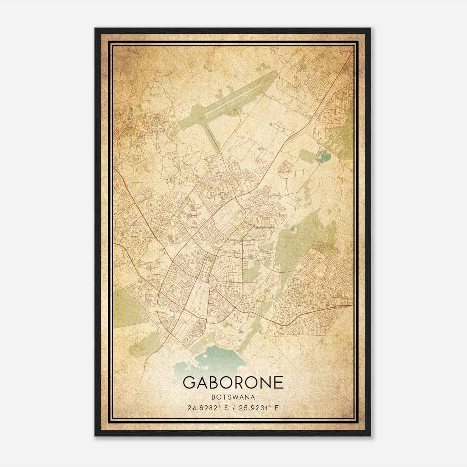 Vintage Gaborone Botswana Map Poster, Gaborone City Road Wall Art Print ...