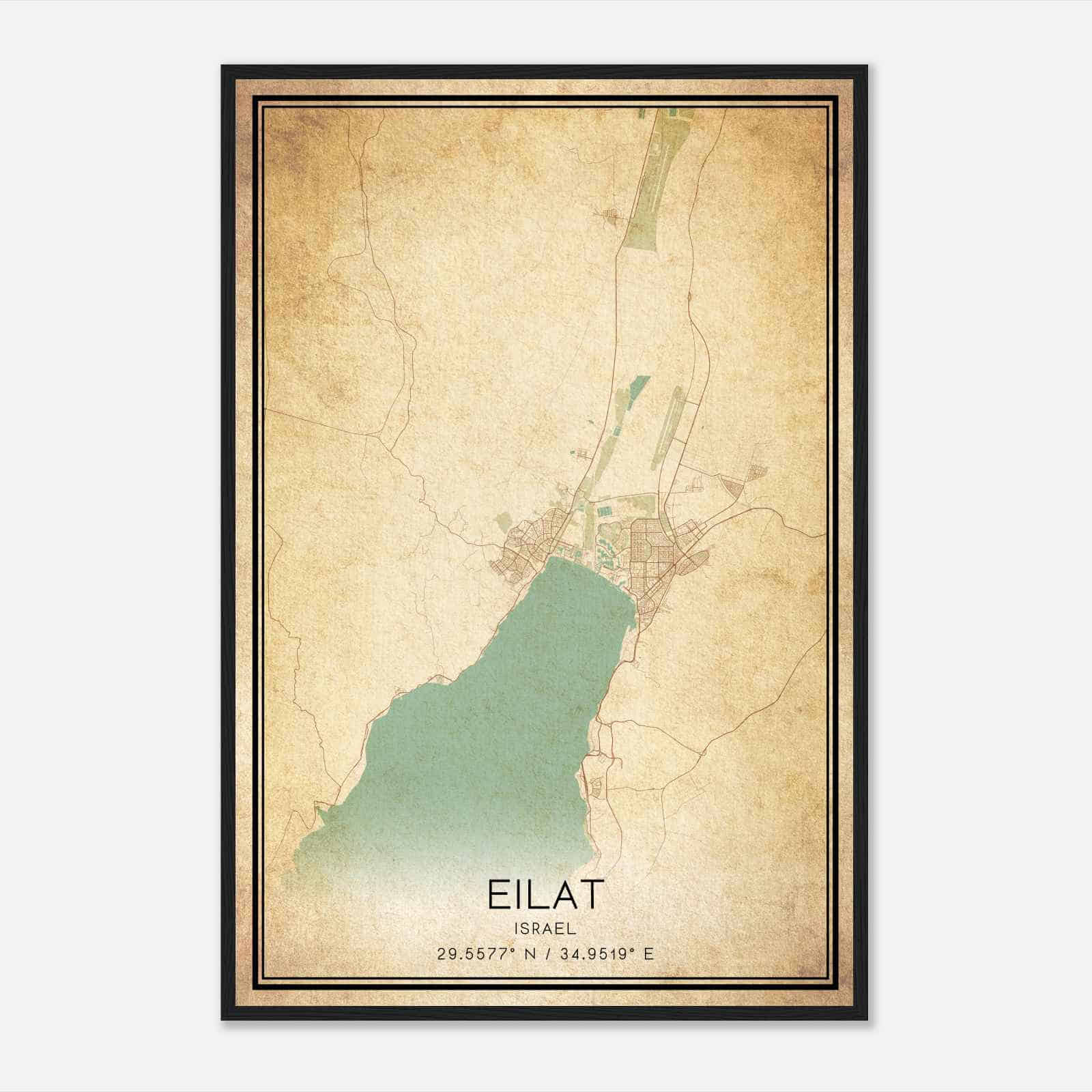 Vintage Eilat Israel Map Poster, Eilat City Road Wall Art Print ...