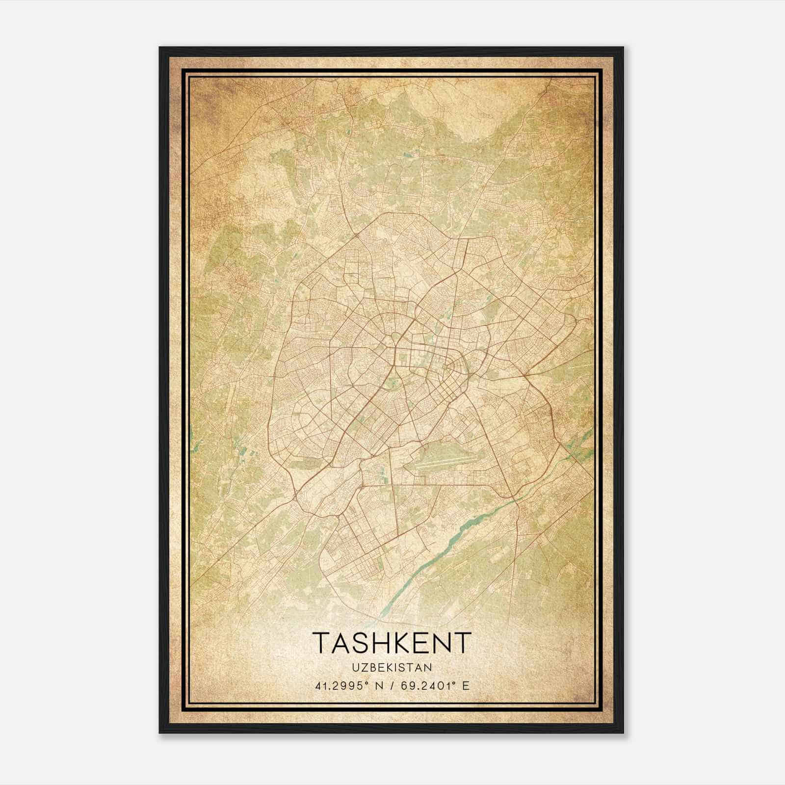 Vintage Tashkent Uzbekistan Map Poster, Tashkent City Road Wall Art ...
