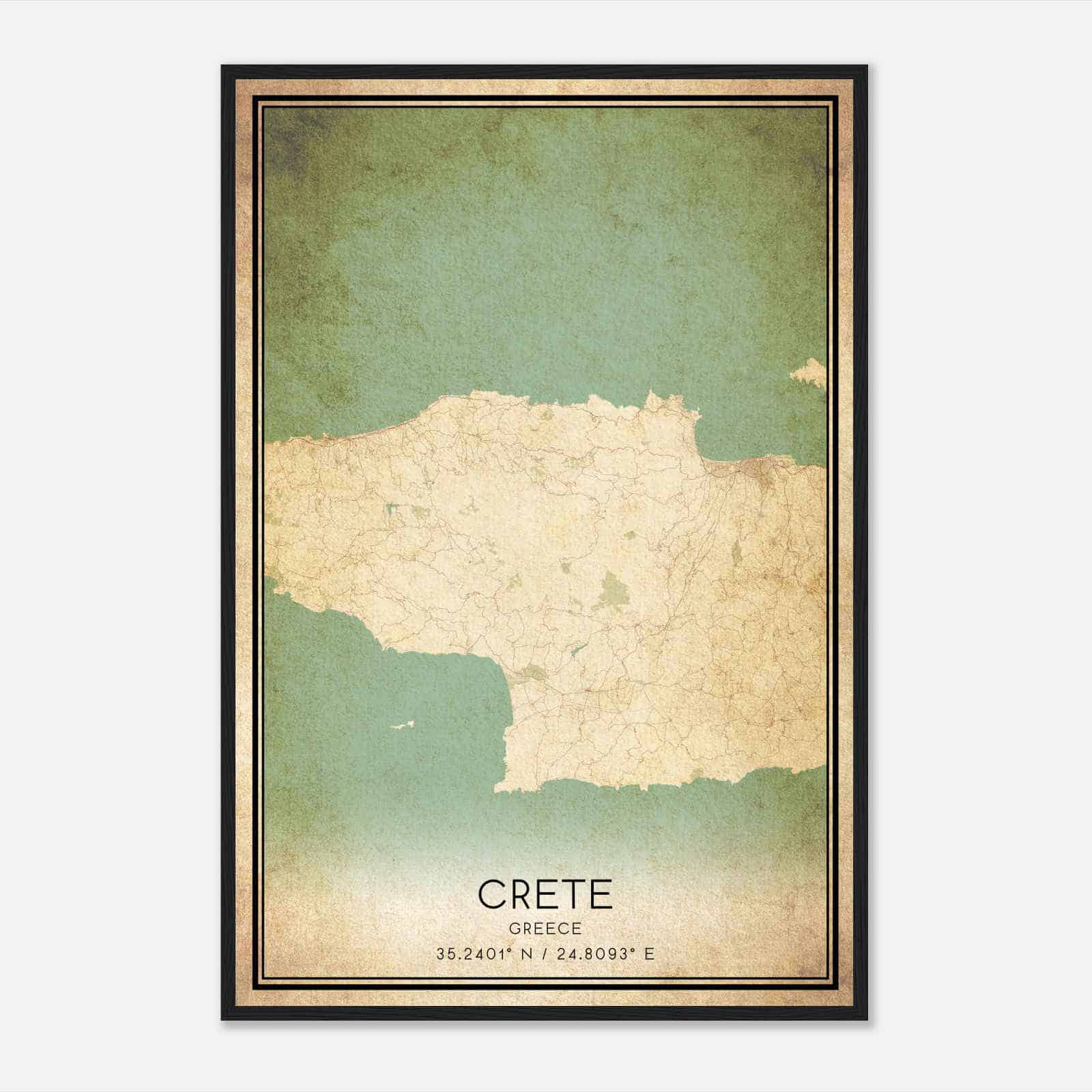 Vintage Crete Greece Map Poster, Crete City Road Wall Art Print ...