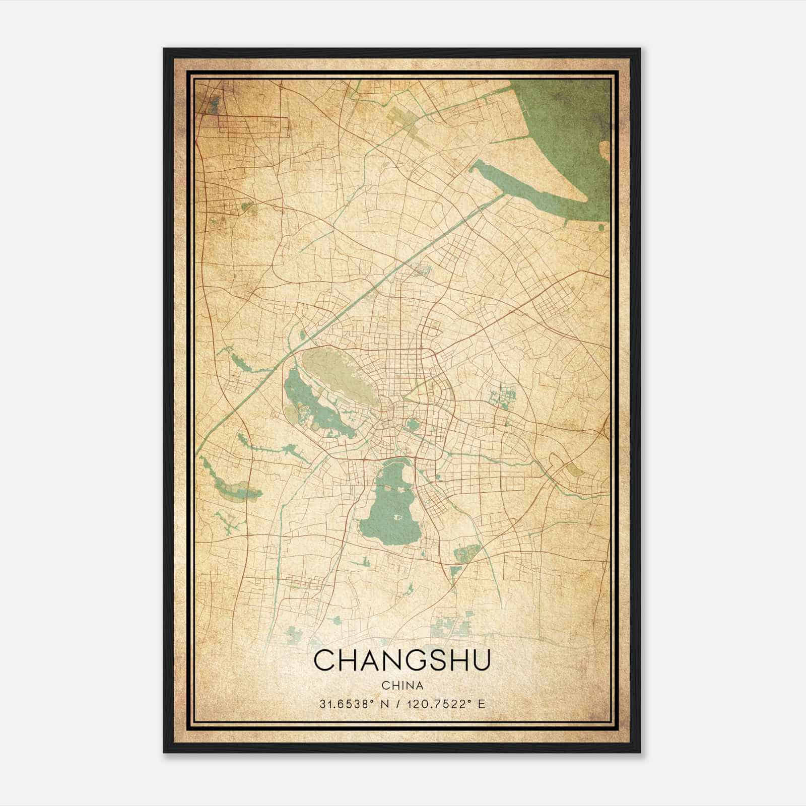 Vintage Changshu China Map Poster, Changshu City Road Wall Art Print ...
