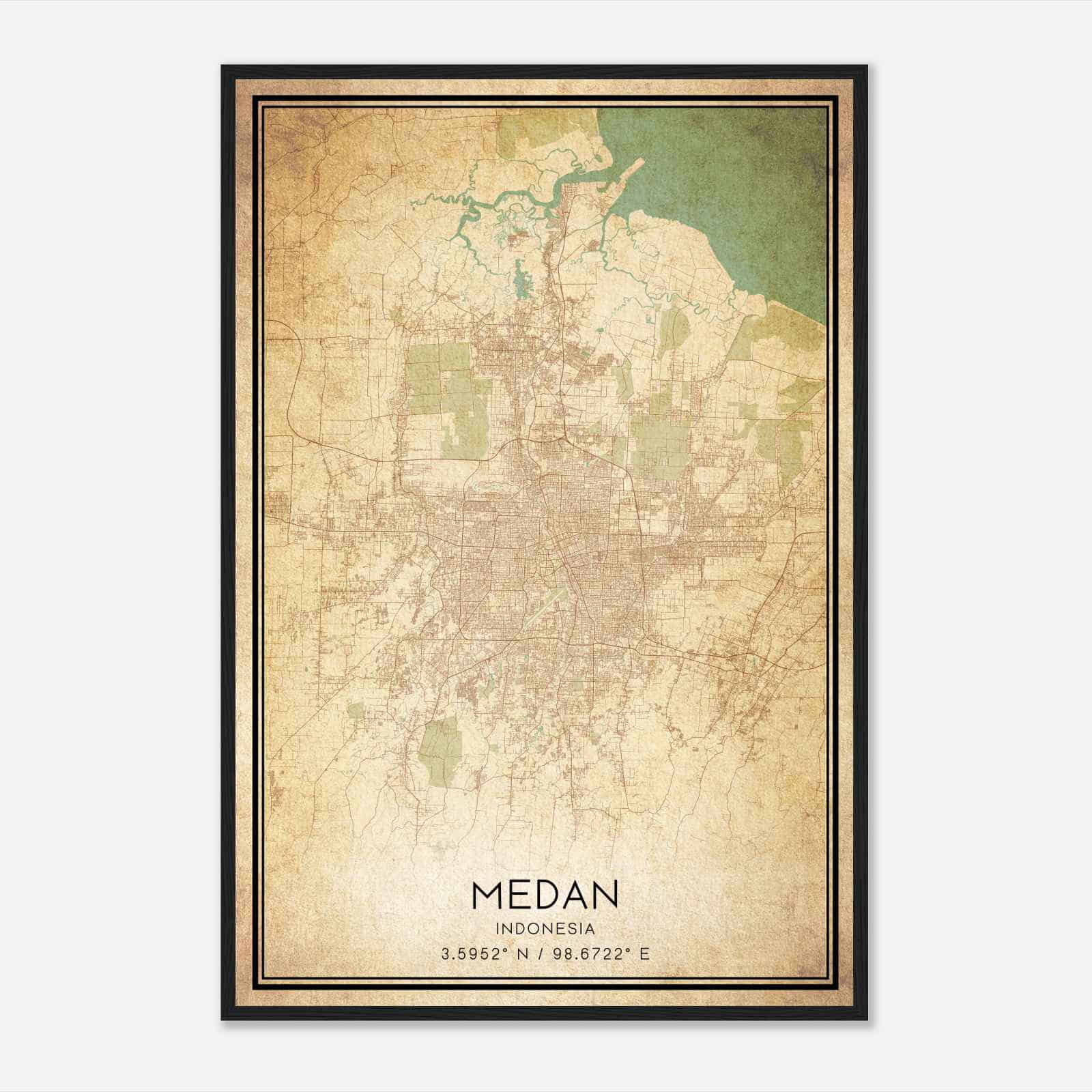Vintage Medan Indonesia Map Poster, Medan City Road Wall Art Print ...