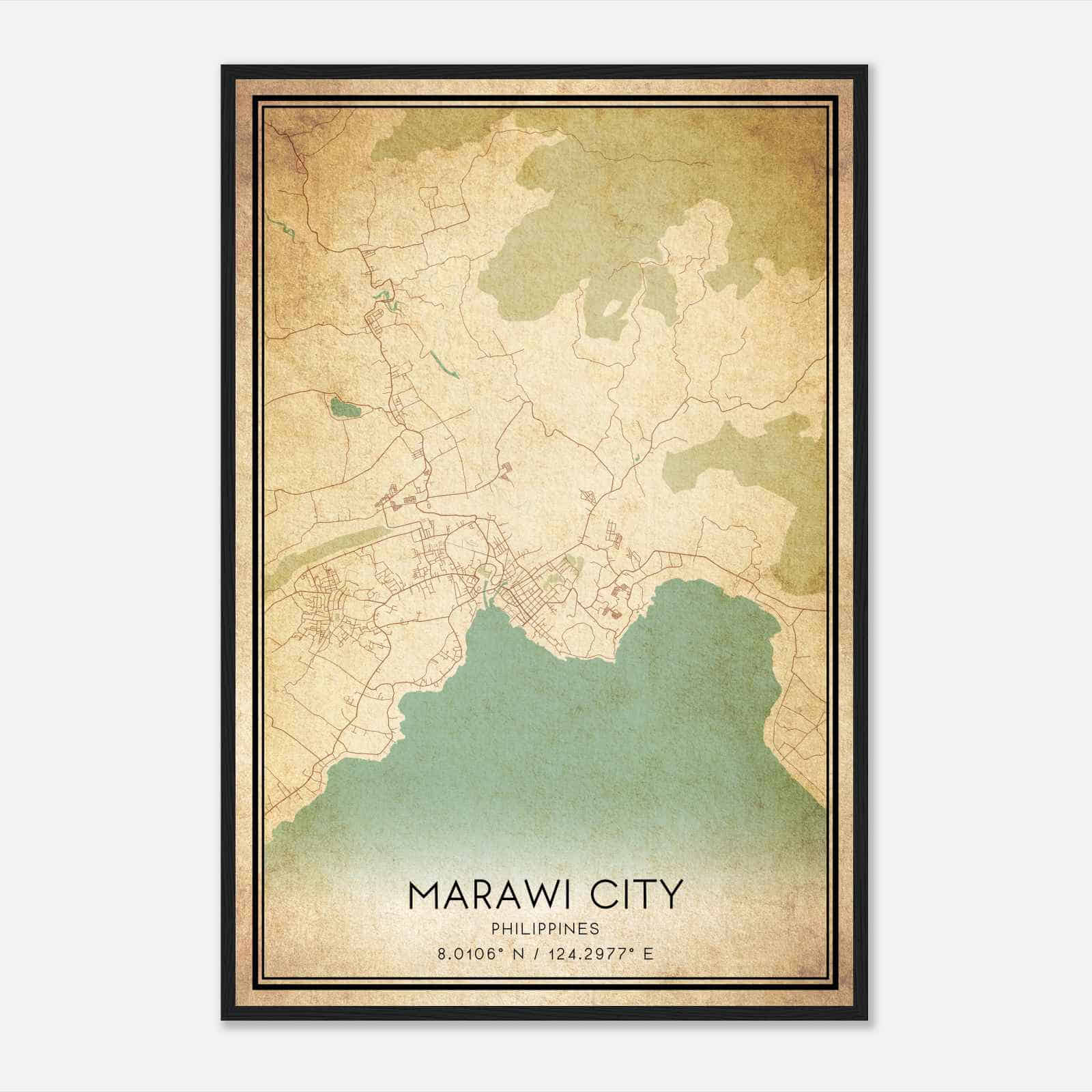 Vintage Marawi City Philippines Map Poster, Marawi City City Road Wall ...