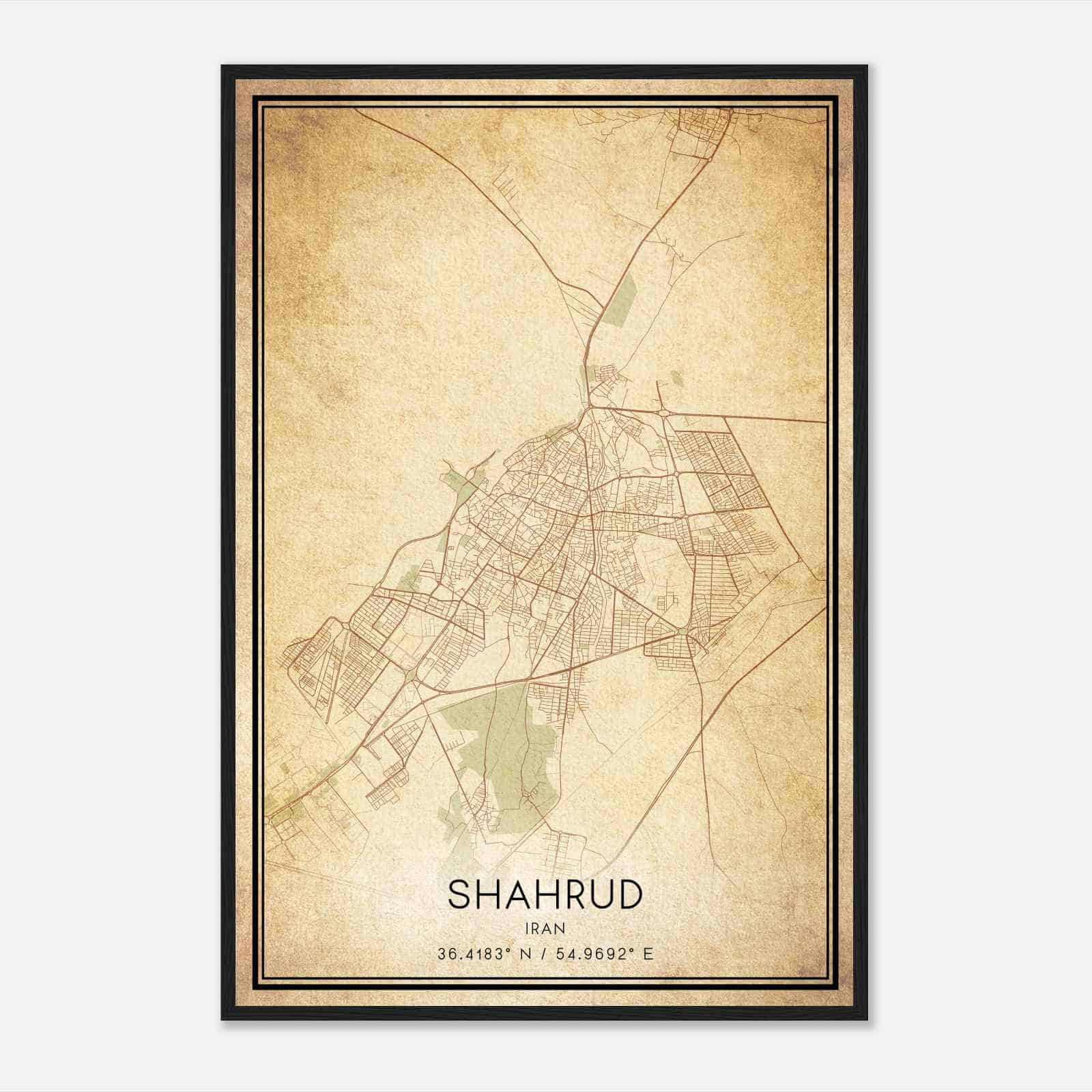 Vintage Shahrud Iran Map Poster, Shahrud City Road Wall Art Print ...