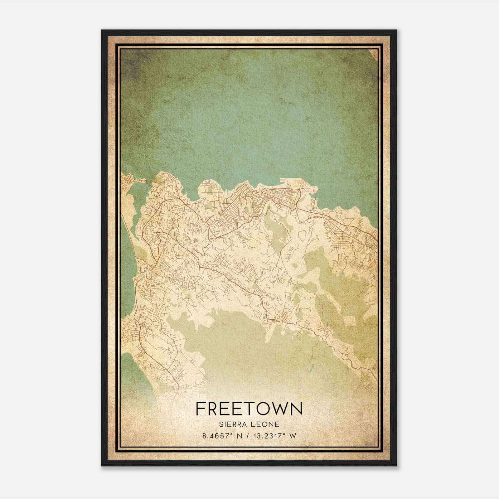 Vintage Freetown Sierra Leone Map Poster, Freetown City Road Wall Art ...