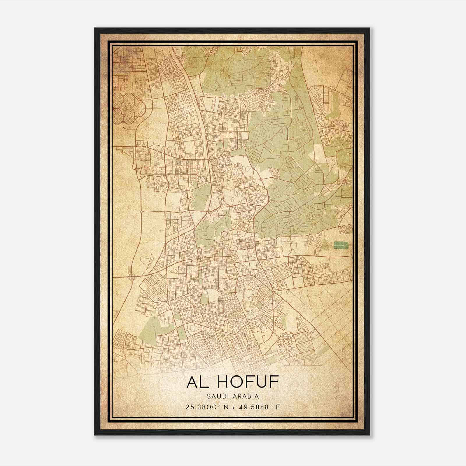 Vintage Al Hofuf Saudi Arabia Map Poster, Al Hofuf City Road Wall Art ...