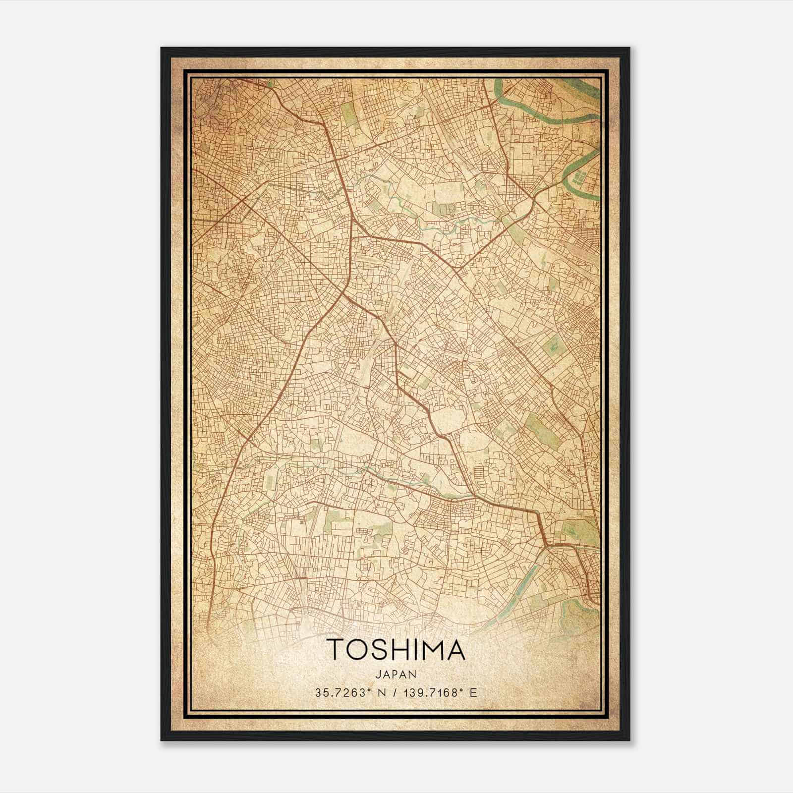 Vintage Toshima Japan Map Poster, Toshima City Road Wall Art Print ...