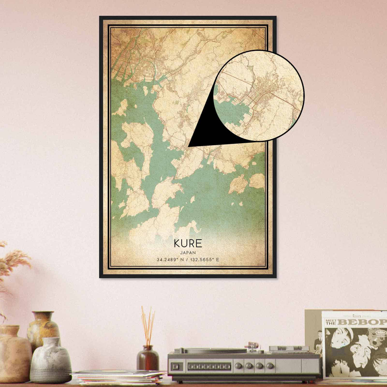 Vintage Kure Japan Map Poster, Kure City Road Wall Art Print - Custom ...