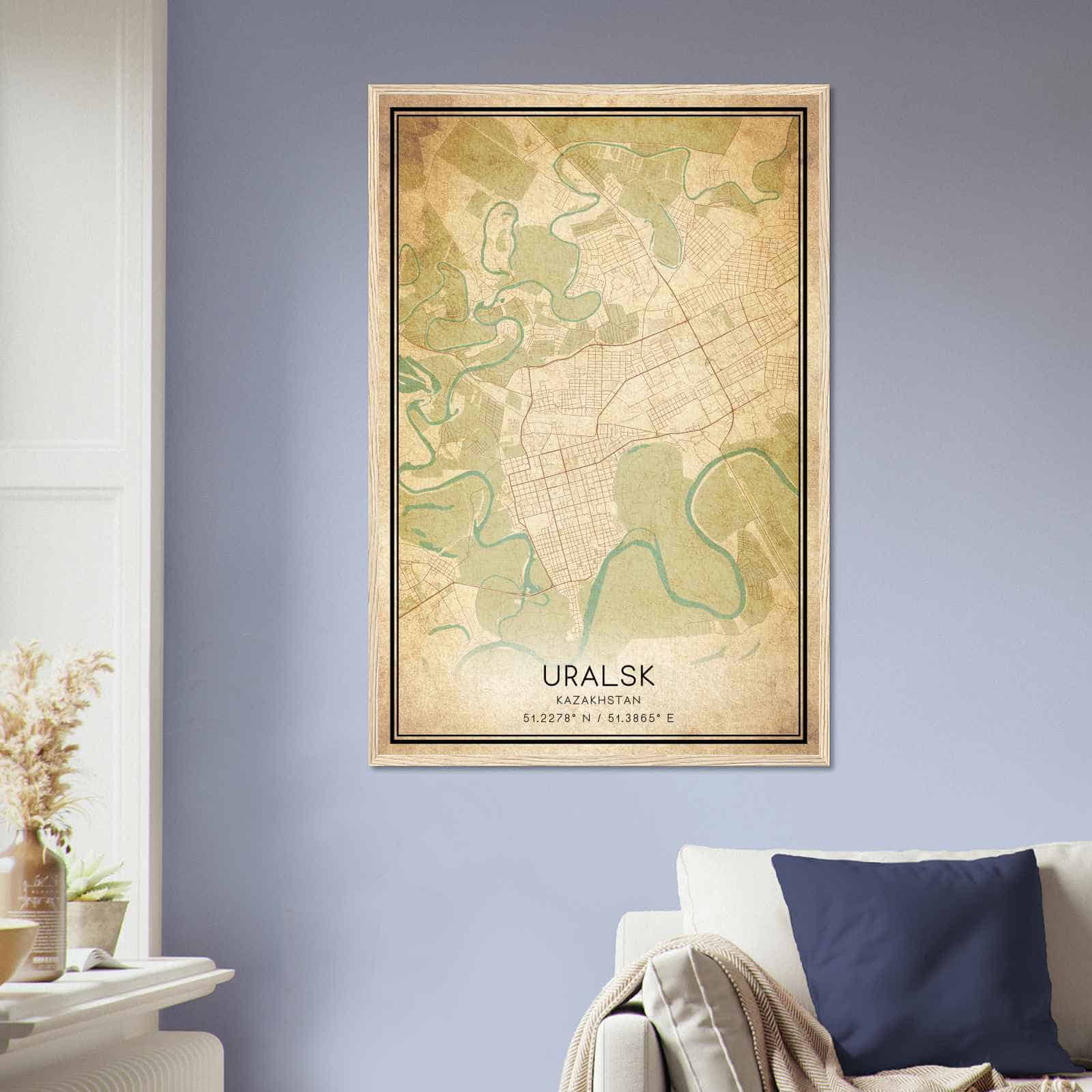 Vintage Uralsk Kazakhstan Map Poster, Uralsk City Road Wall Art Print ...