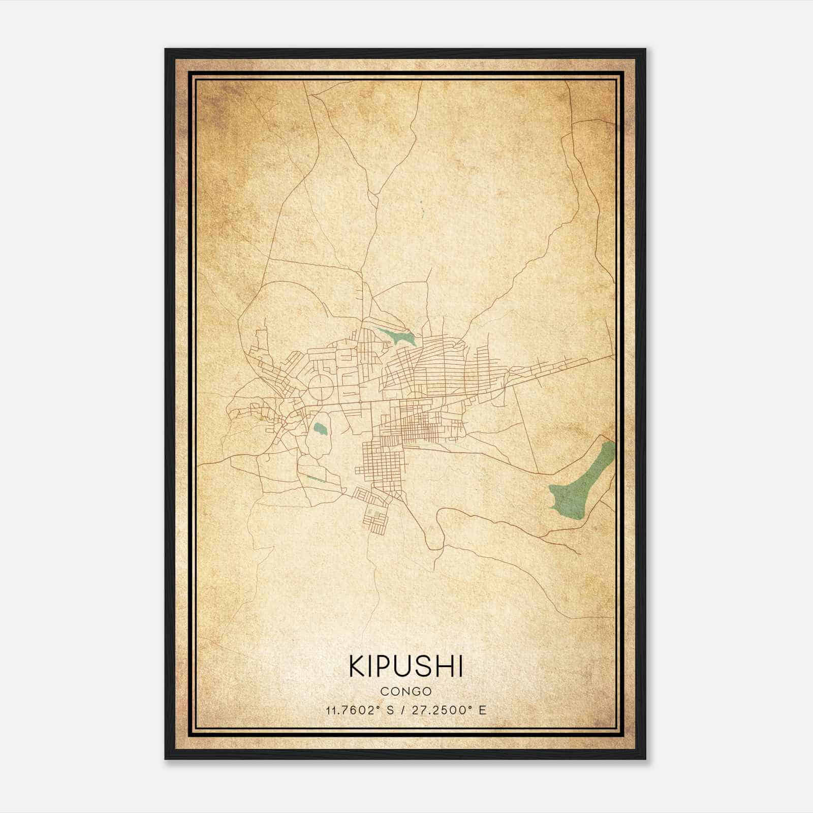 Vintage Kipushi Congo Map Poster, Kipushi City Road Wall Art Print ...
