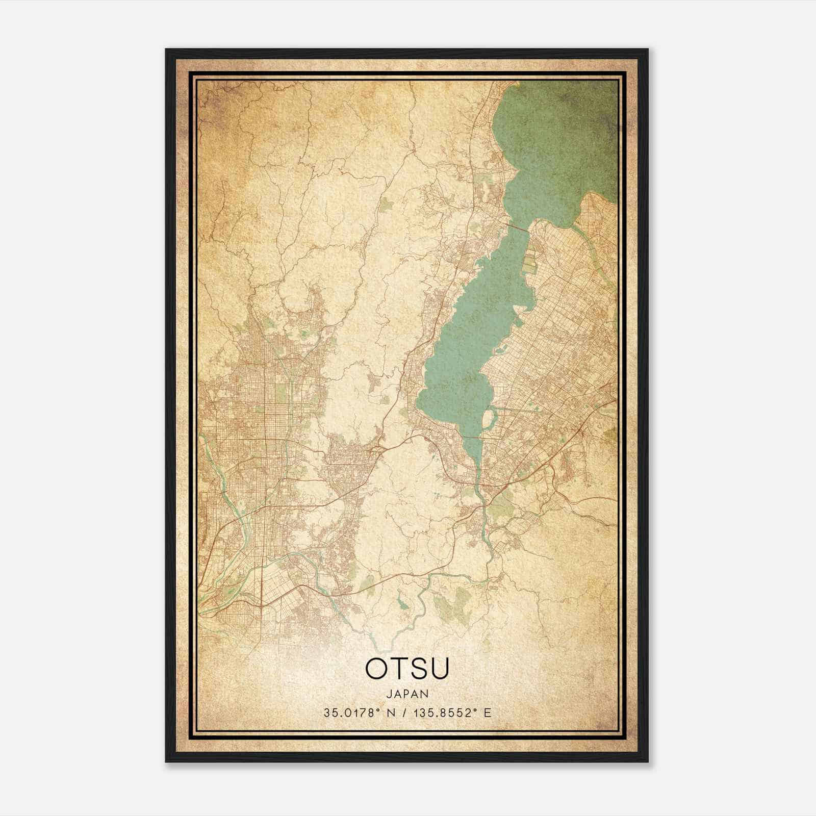 Vintage Otsu Japan Map Poster, Otsu City Road Wall Art Print - Custom ...
