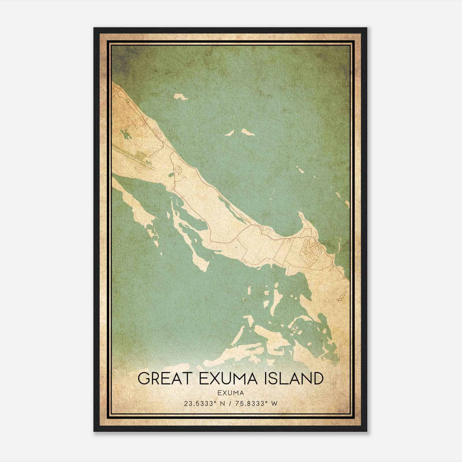 Vintage Great Exuma Island Exuma Map Poster, Great Exuma Island City ...