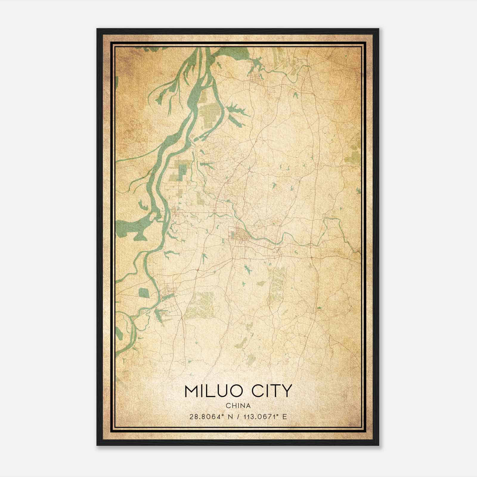 Vintage Miluo City China Map Poster, Miluo City City Road Wall Art ...