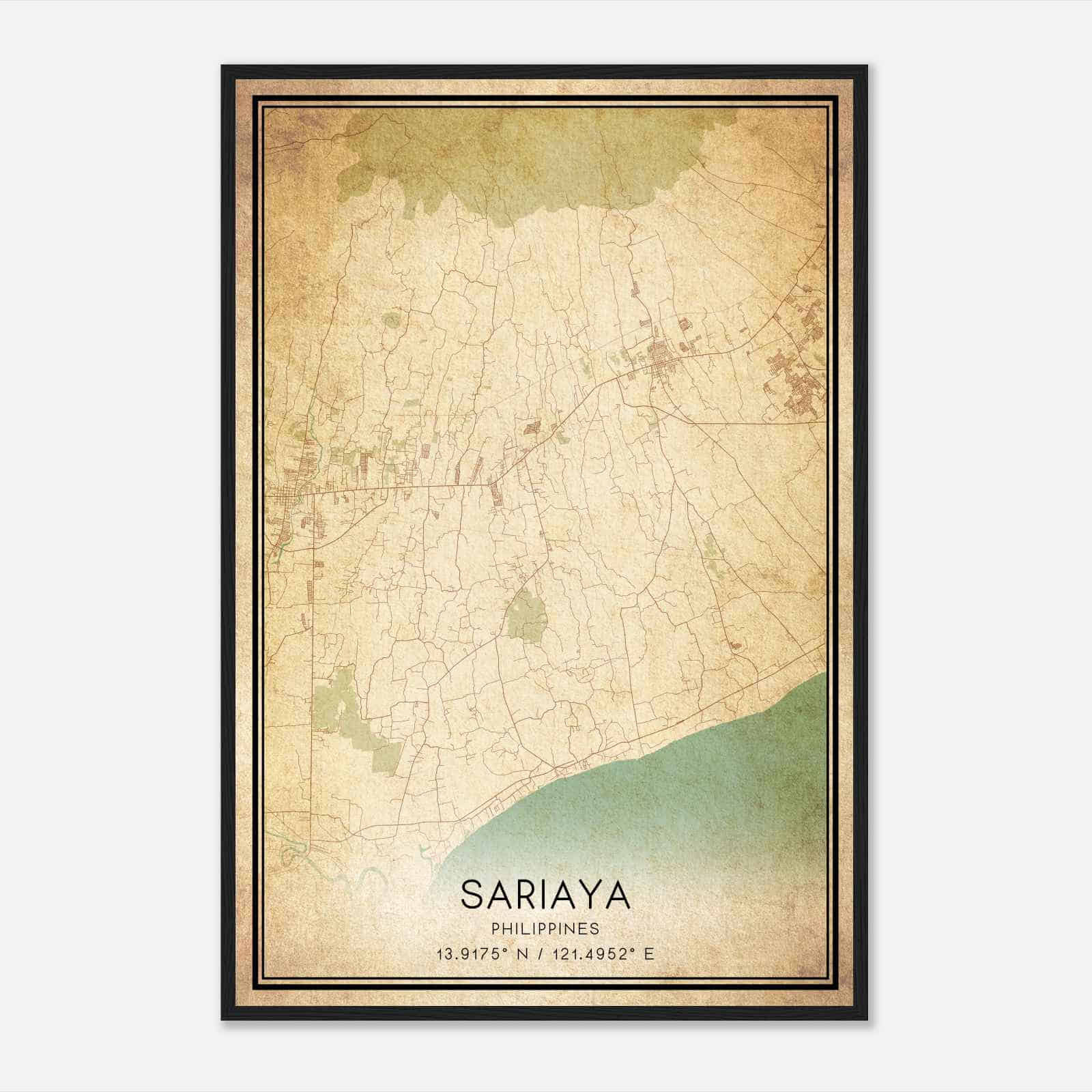 Vintage Sariaya Philippines Map Poster, Sariaya City Road Wall Art ...