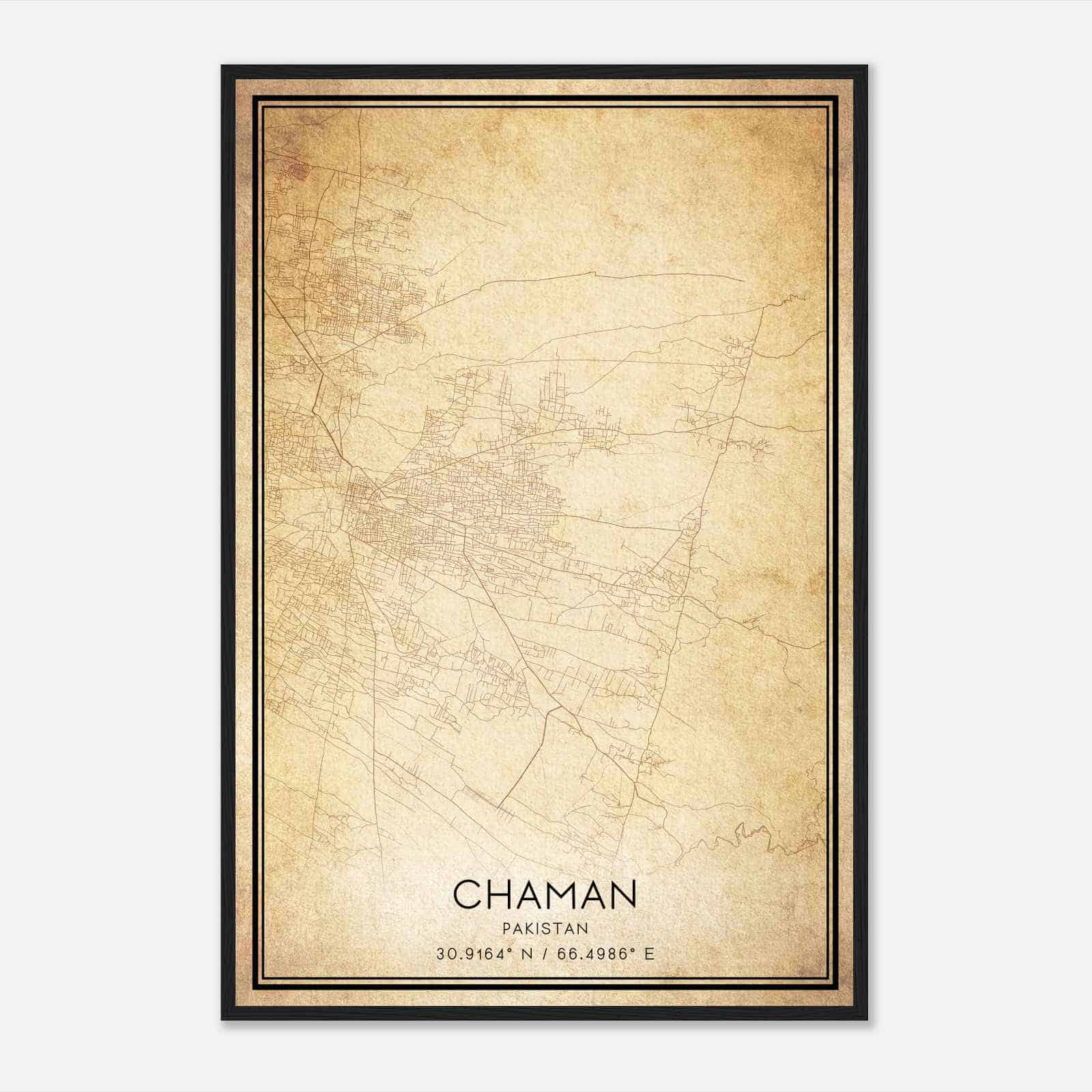 Vintage Chaman Pakistan Map Poster, Chaman City Road Wall Art Print ...