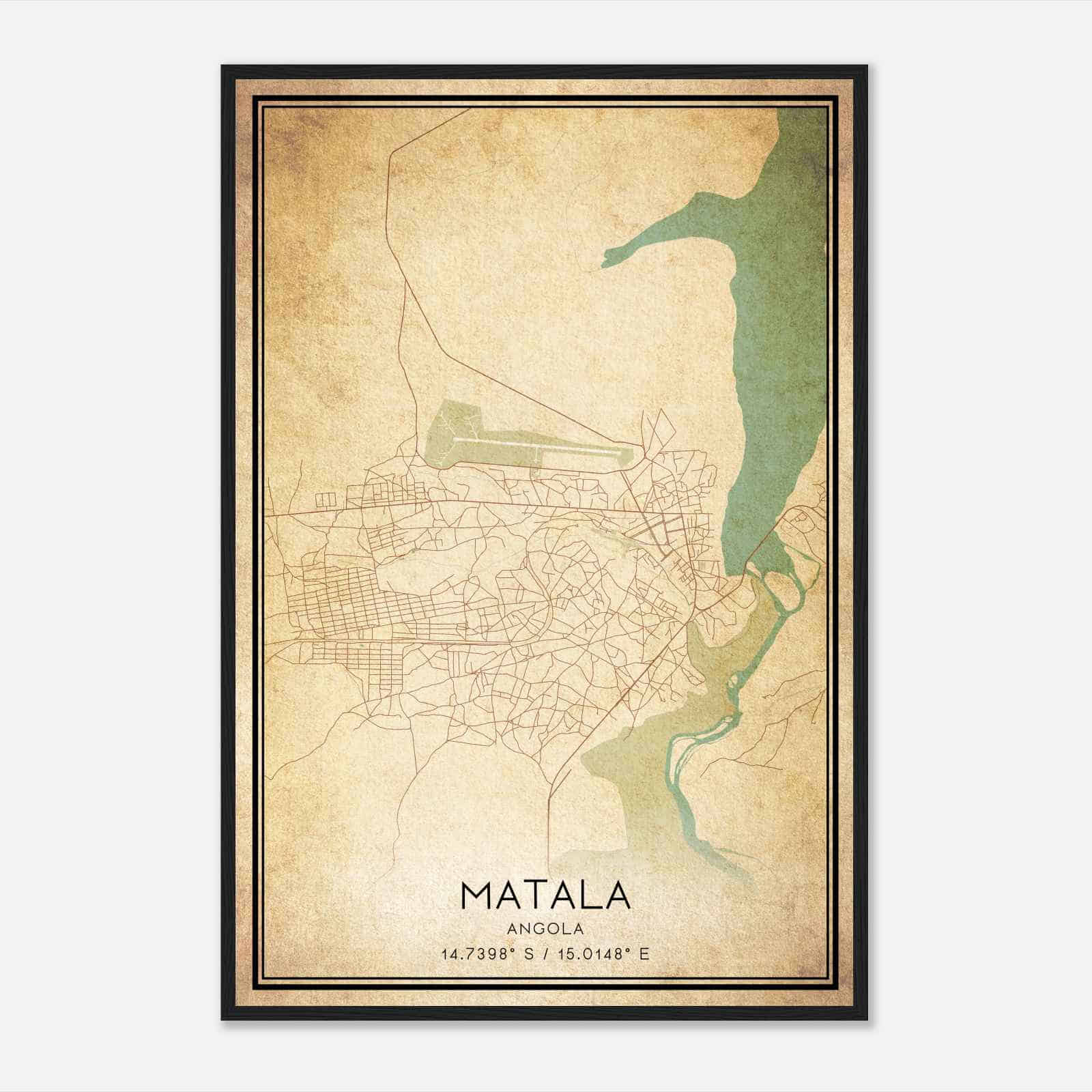 Vintage Matala Angola Map Poster, Matala City Road Wall Art Print ...