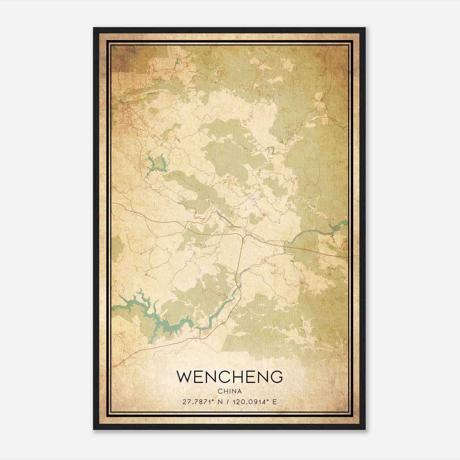 Vintage Wencheng China Map Poster, Wencheng City Road Wall Art Print ...