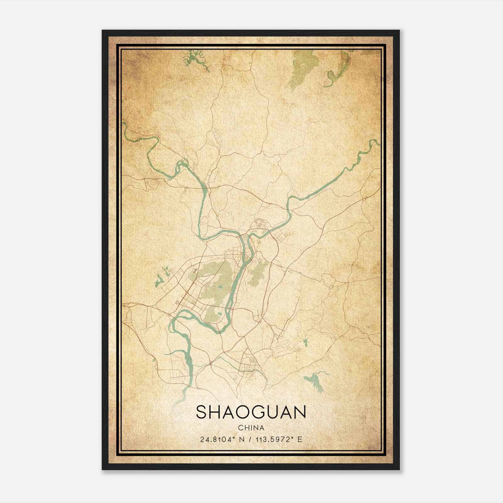 Vintage Shaoguan China Map Poster, Shaoguan City Road Wall Art Print ...