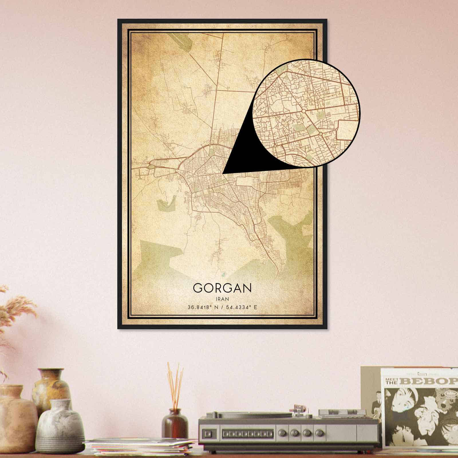 Vintage Gorgan Iran Map Poster, Gorgan City Road Wall Art Print ...