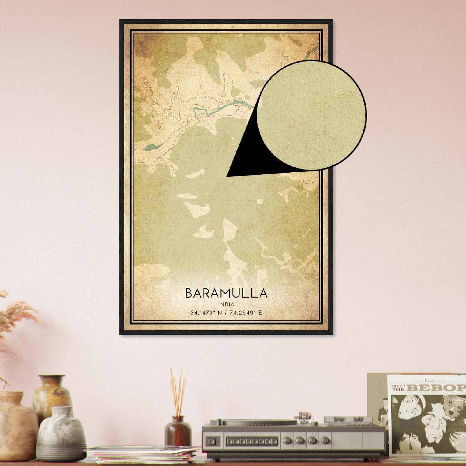 Vintage Baramulla India Map Poster, Baramulla City Road Wall Art Print ...