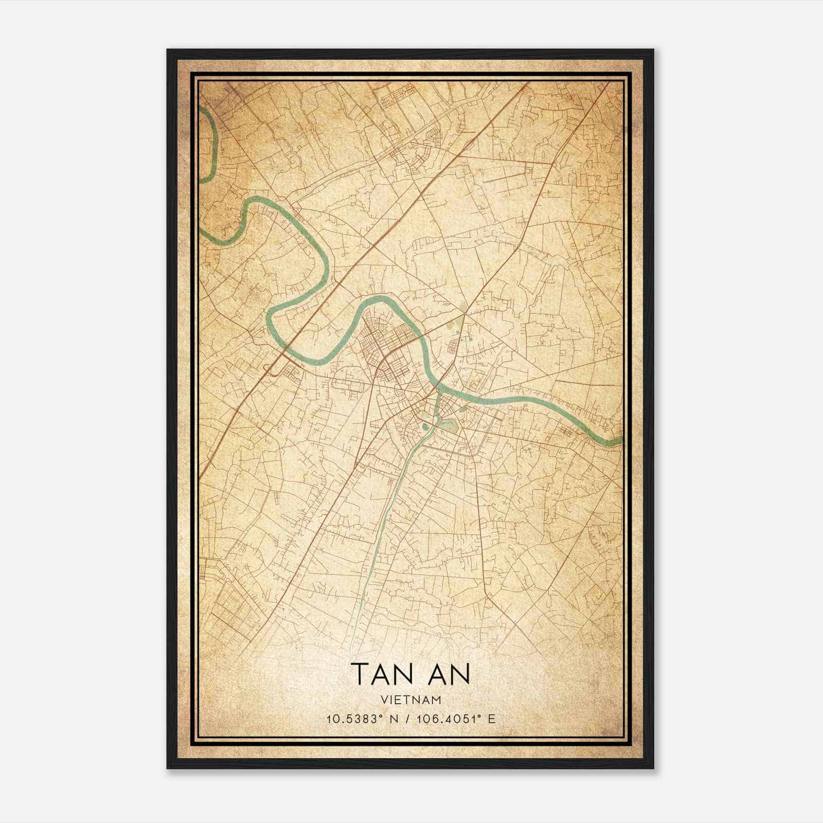 Vintage Tan An Vietnam Map Poster, Tan An City Road Wall Art Print ...