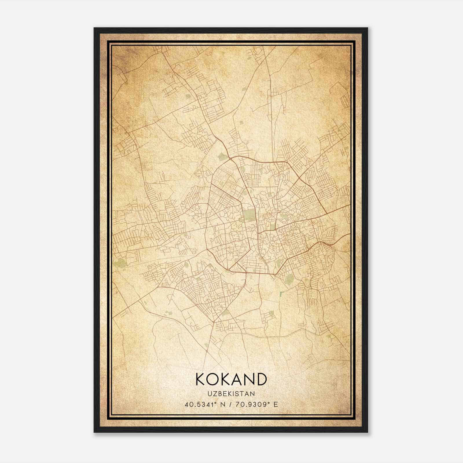 Vintage Kokand Uzbekistan Map Poster, Kokand City Road Wall Art Print ...