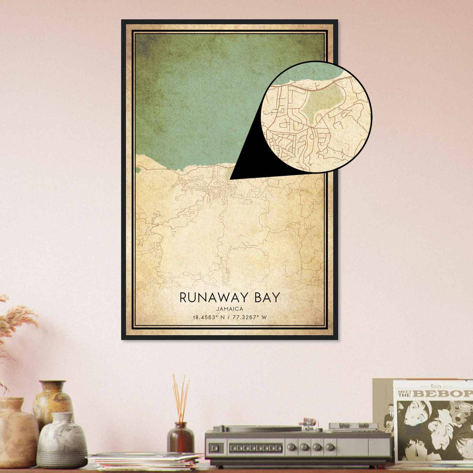 Vintage Runaway Bay Jamaica Map Poster, Runaway Bay City Road Wall Art ...