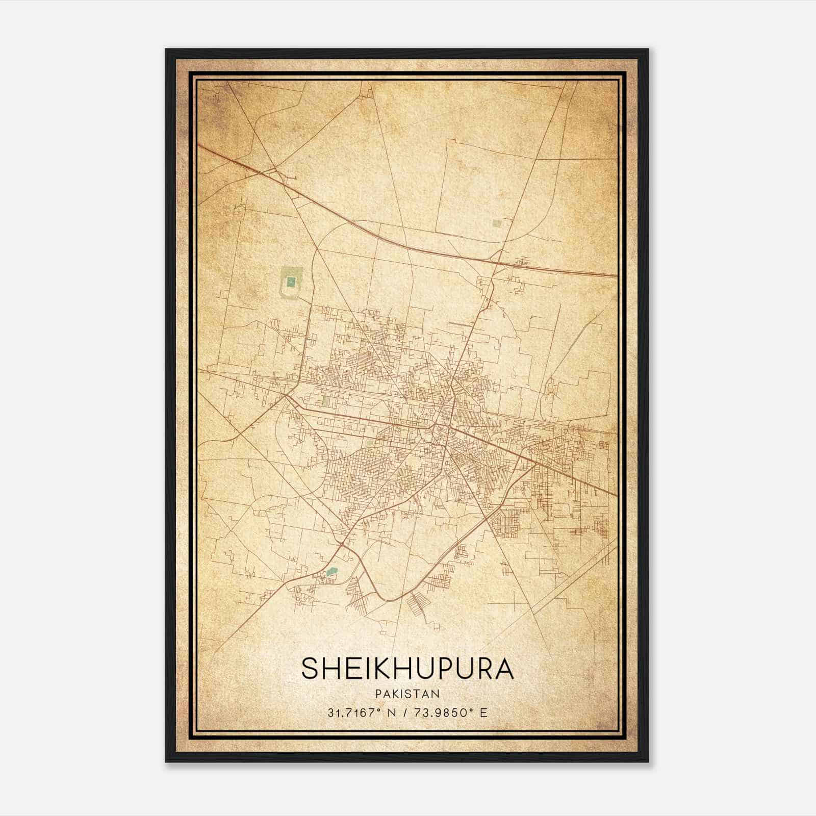 Vintage Sheikhupura Pakistan Map Poster, Sheikhupura City Road Wall Art ...