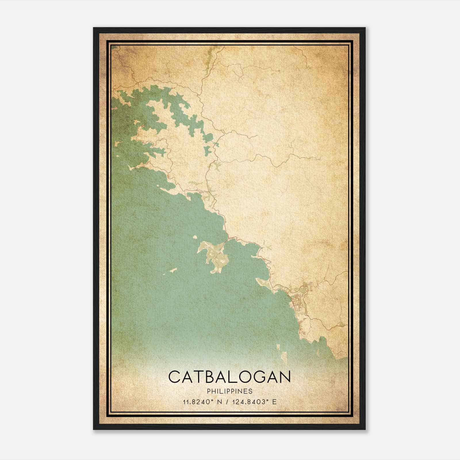Vintage Catbalogan Philippines Map Poster, Catbalogan City Road Wall ...