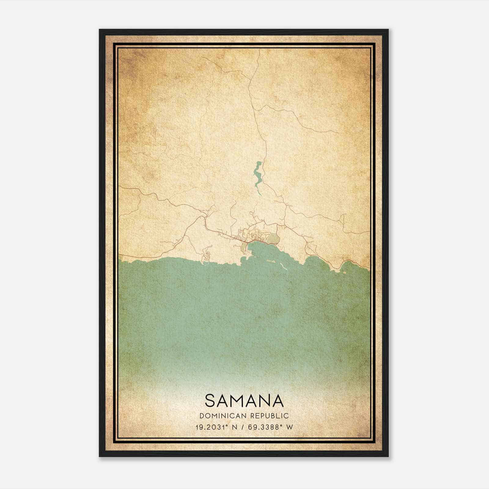 Vintage Samana Dominican Republic Map Poster, Samana City Road Wall Art ...