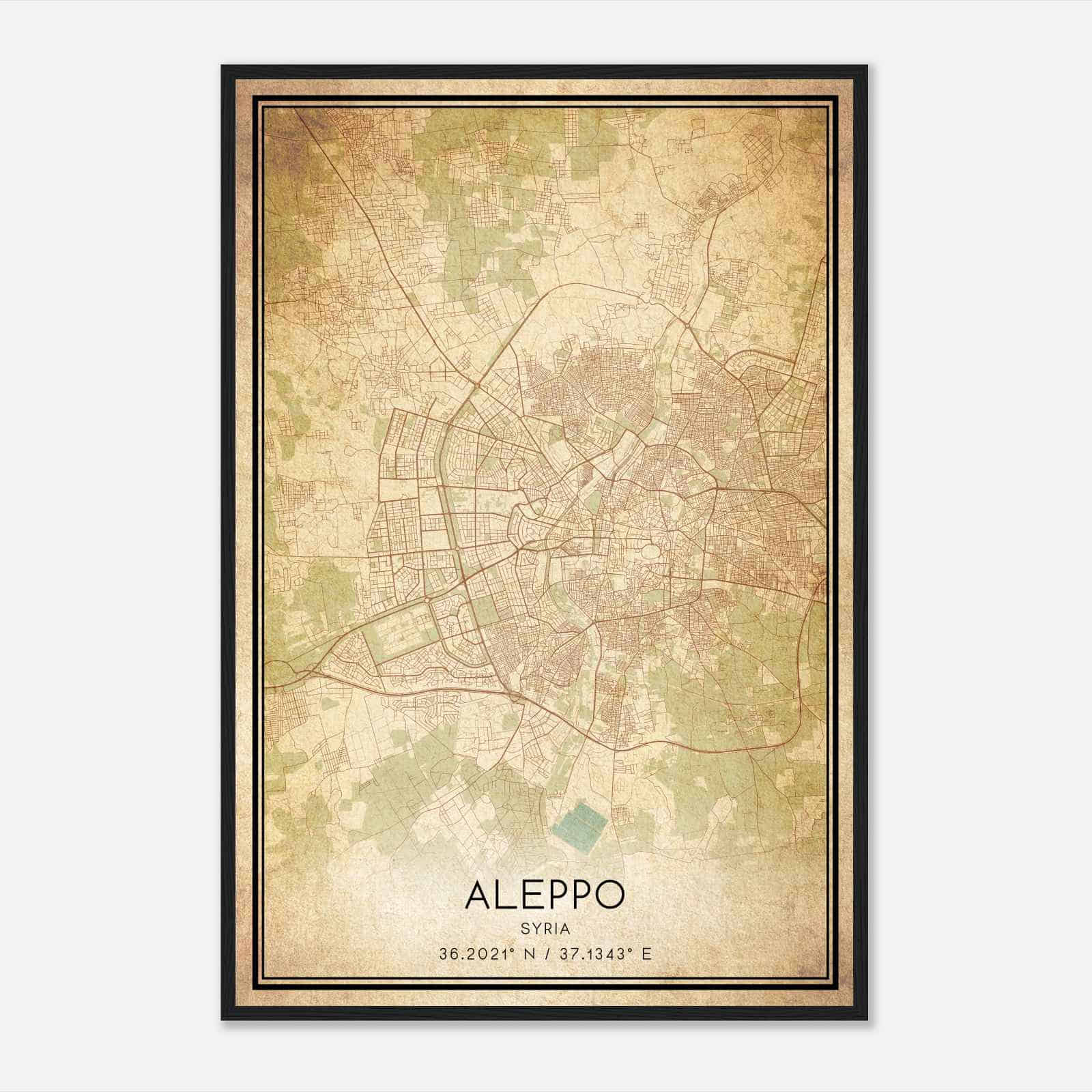 Vintage Aleppo Syria Map Poster, Aleppo City Road Wall Art Print ...
