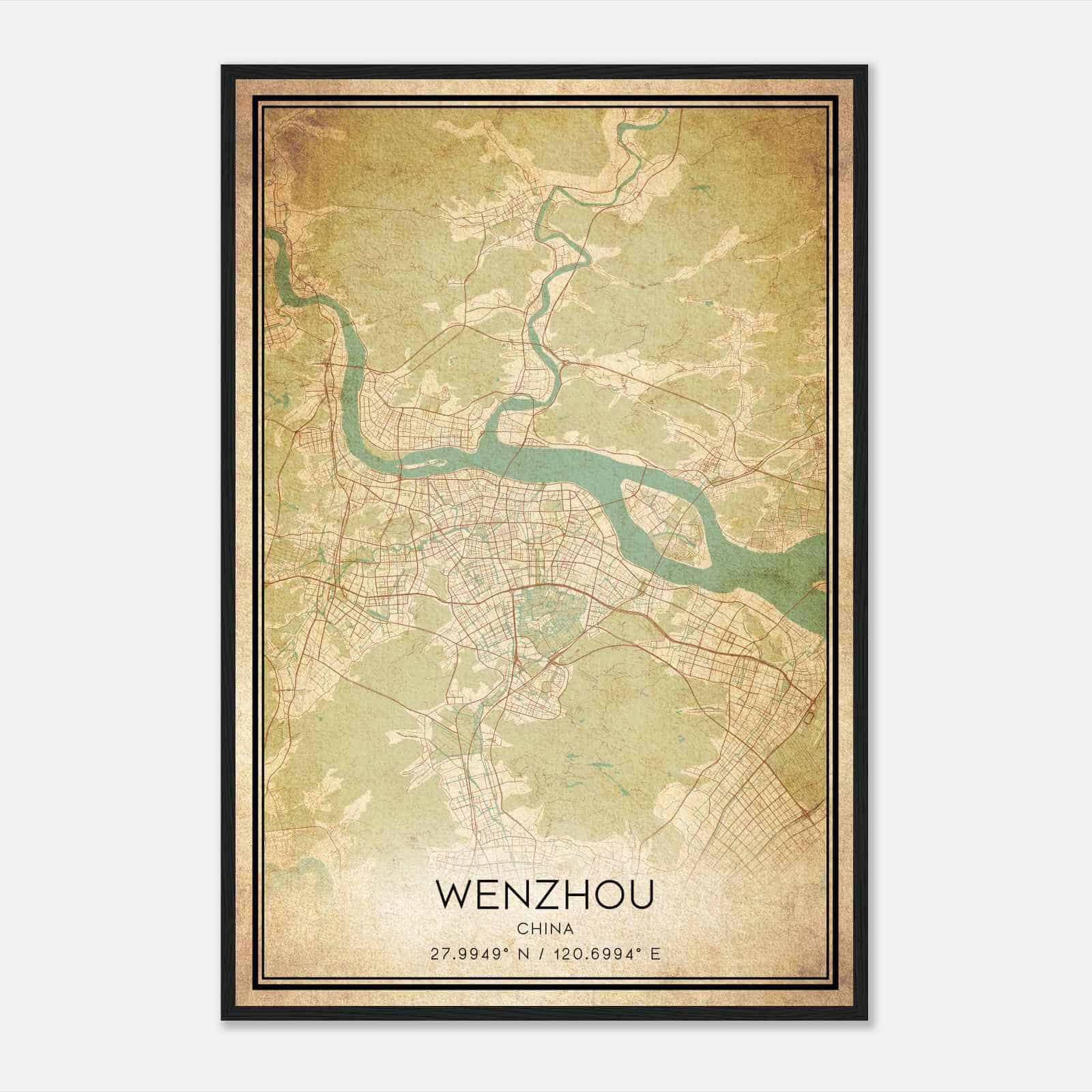 Vintage Wenzhou China Map Poster, Wenzhou City Road Wall Art Print ...