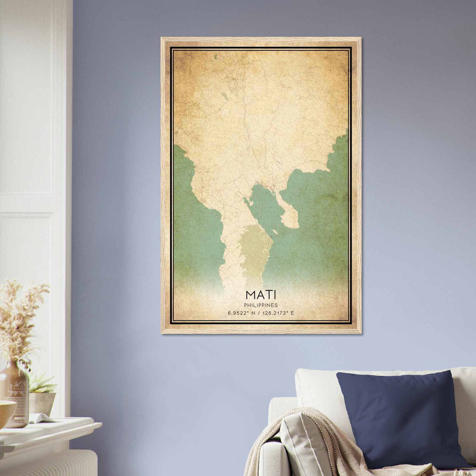 Vintage Mati Philippines Map Poster, Mati City Road Wall Art Print ...