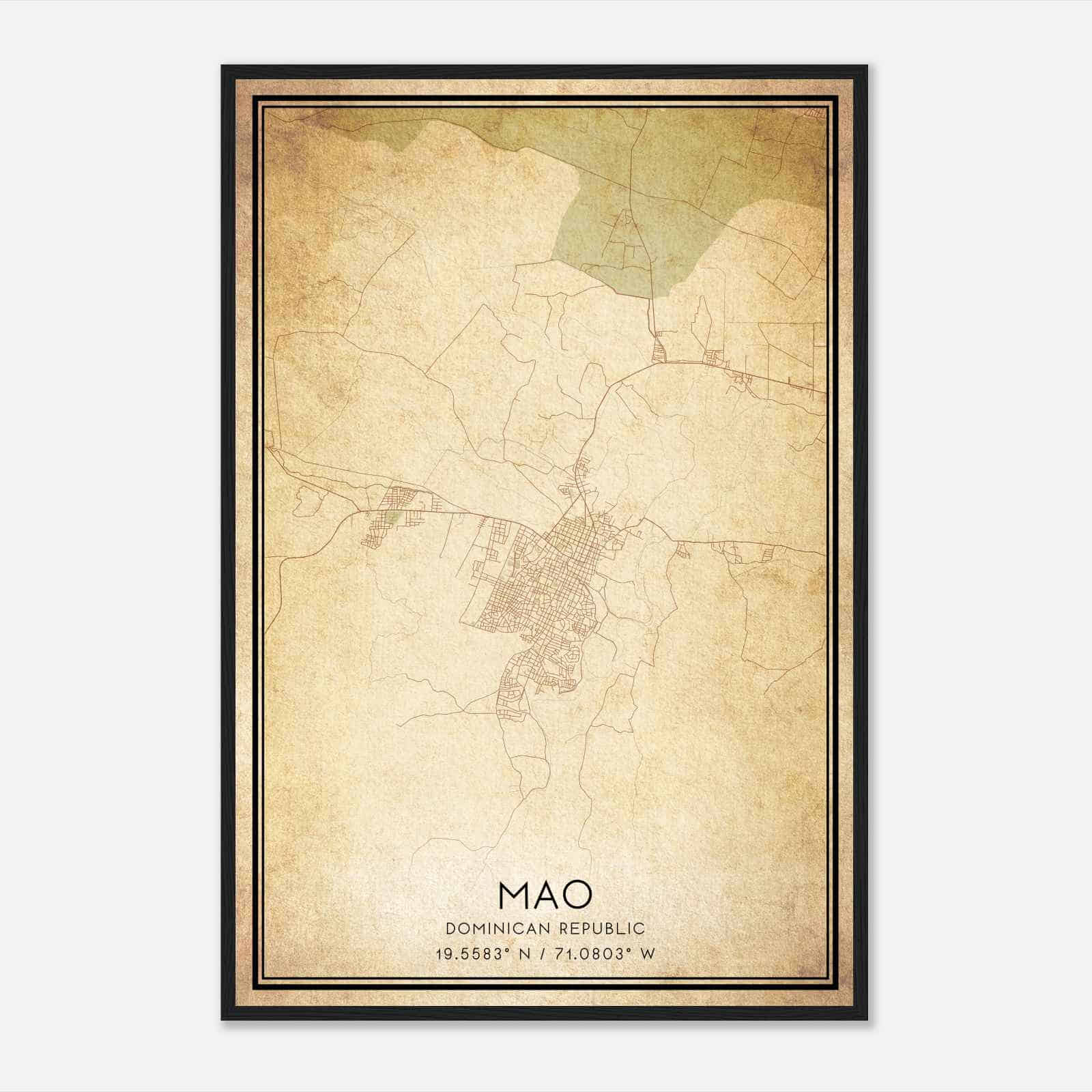 Vintage Mao Dominican Republic Map Poster, Mao City Road Wall Art Print ...