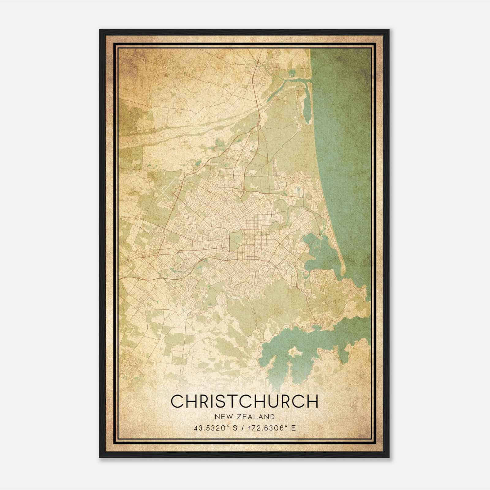 Vintage Christchurch New Zealand Map Poster, Christchurch City Road ...