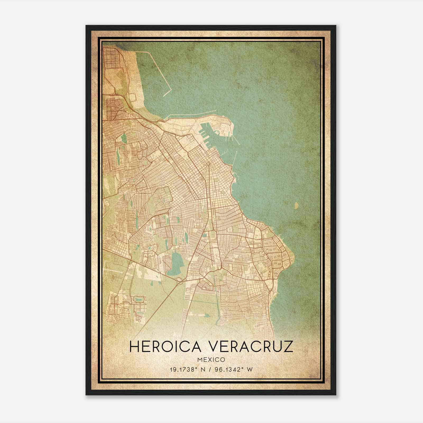 Vintage Heroica Veracruz Mexico Map Poster Heroica Veracruz City Road Wall Art Print Custom
