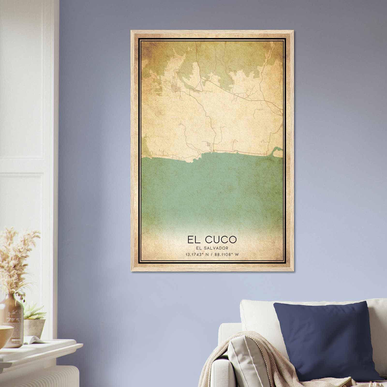 Vintage El Cuco El Salvador Map Poster, El Cuco City Road Wall Art ...