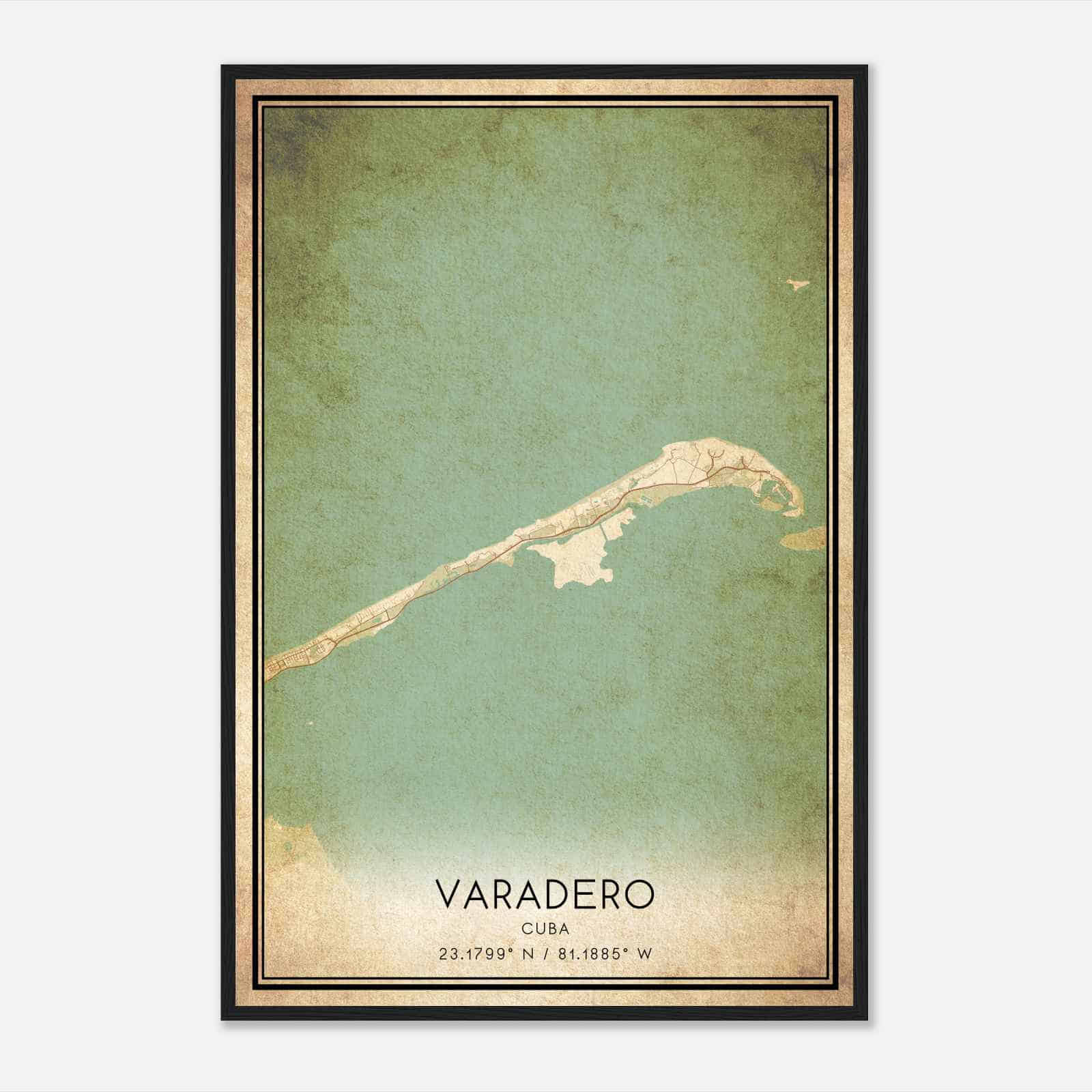 Vintage Varadero Cuba Map Poster, Varadero City Road Wall Art Print ...