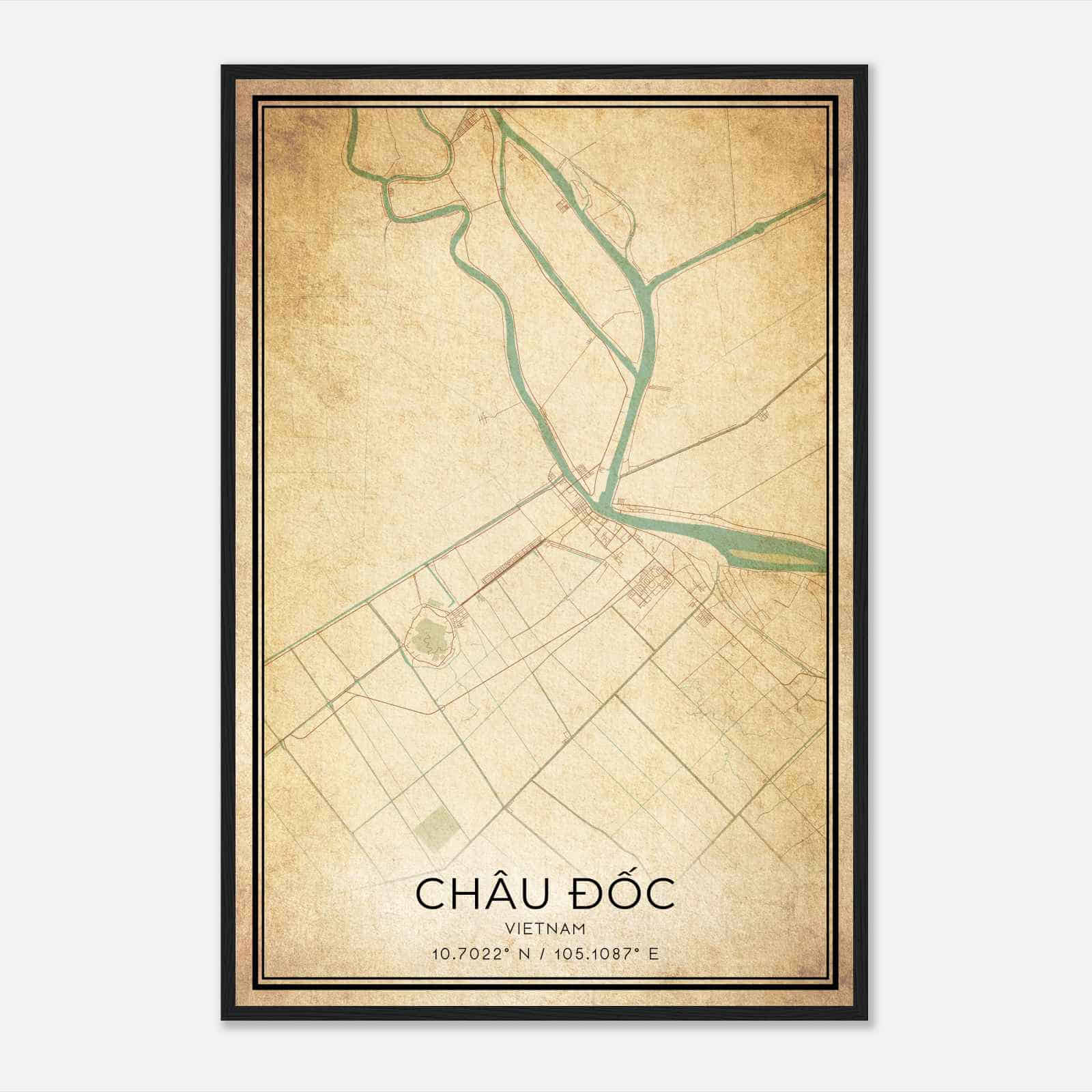 Vintage Chau Doc Vietnam Map Poster, Chau Doc City Road Wall Art Print ...